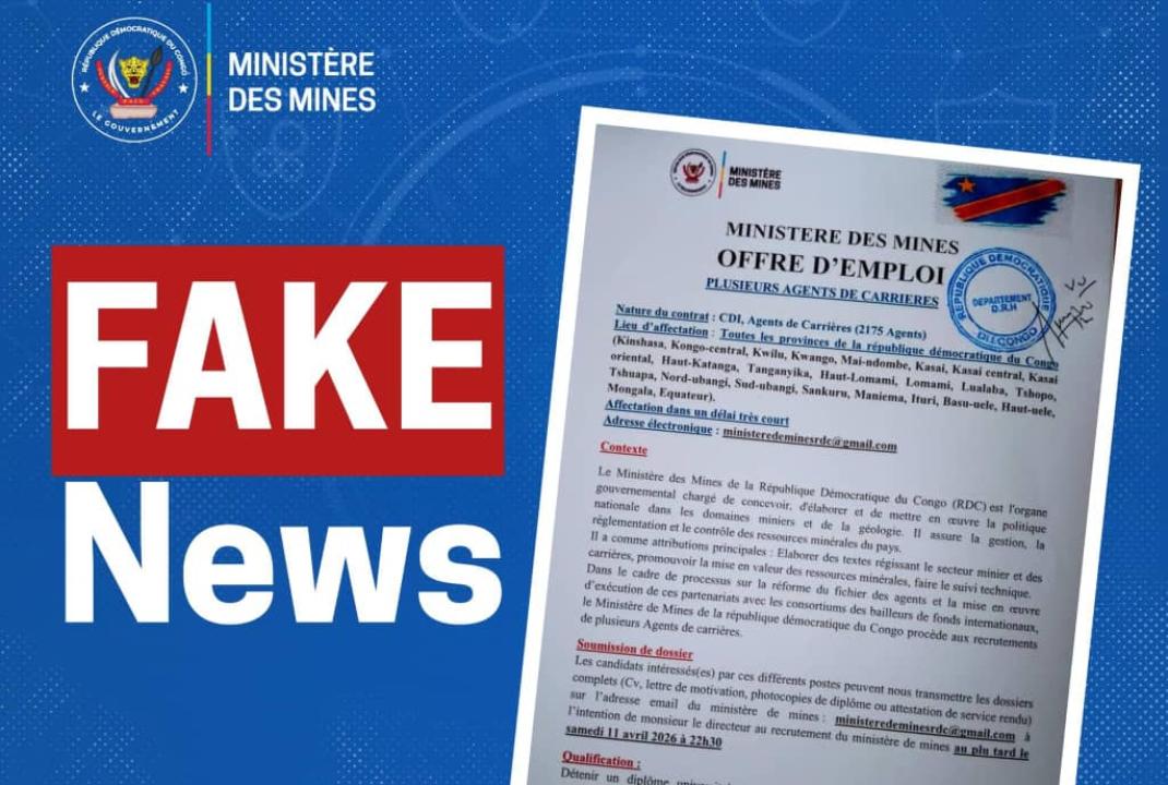 RDC-MINES : Alerte aux fausses informations, aucun recrutement en cours ...